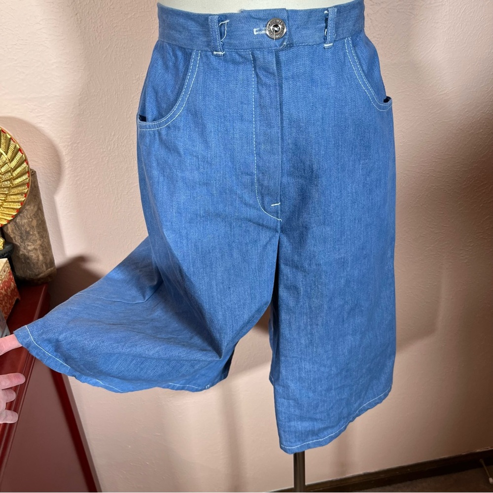 Vintage 60 70 Mod Denim Wide Leg High Waisted Culotte… - Gem